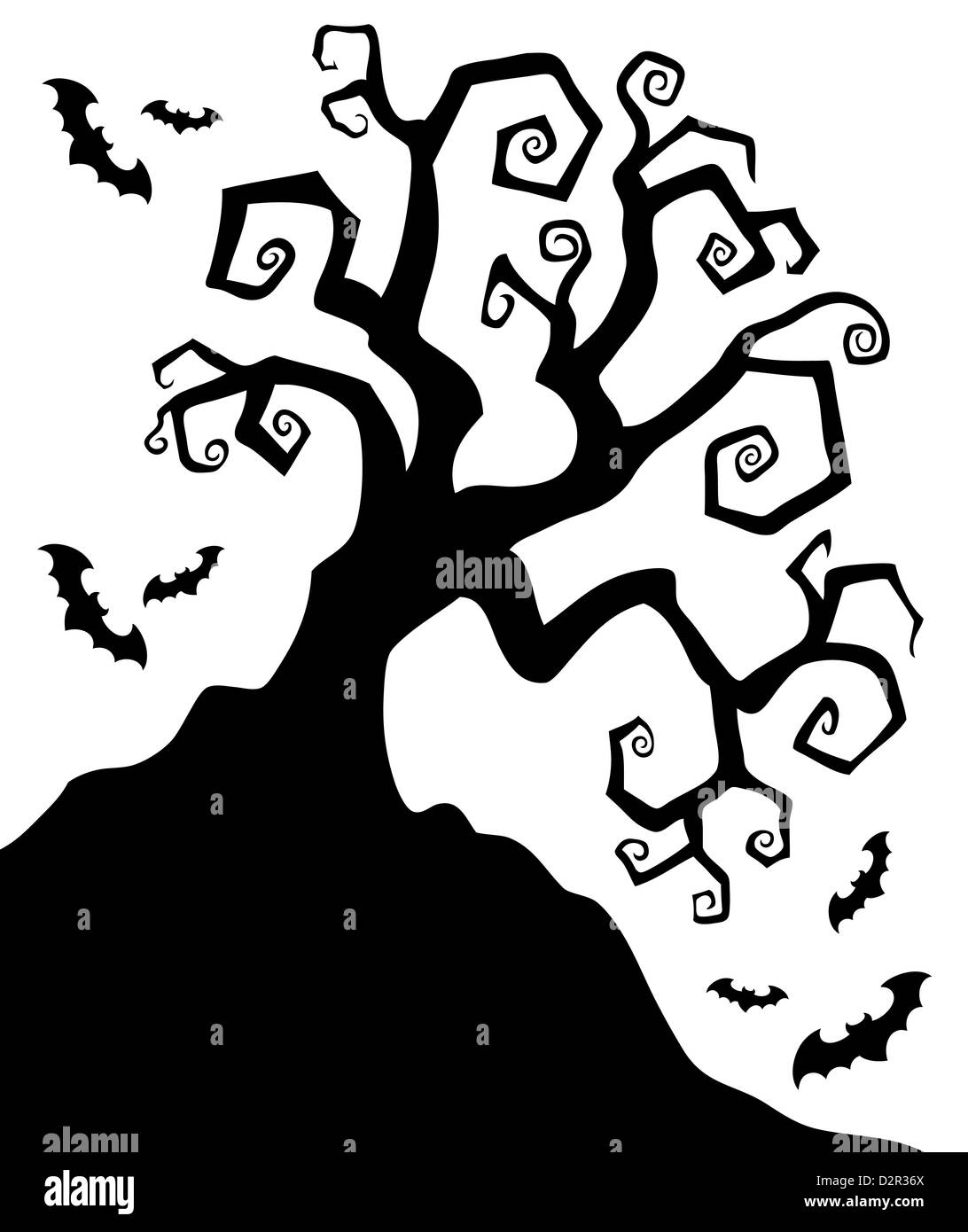 Spooky silhouette of Halloween tree - picture illustration Stock Photo ...