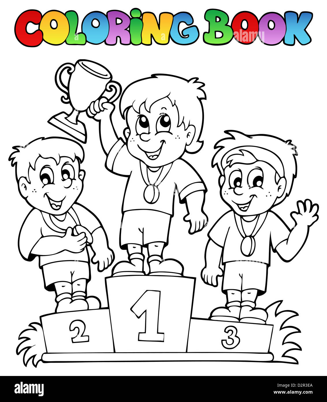 Coloring book winners podium - picture illustration Stock Photo - Alamy