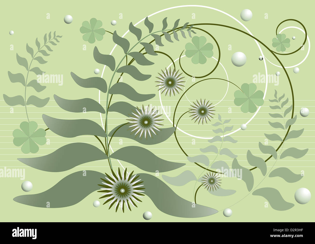 Curved stems with leaves and flowers on a green background Stock Photo ...