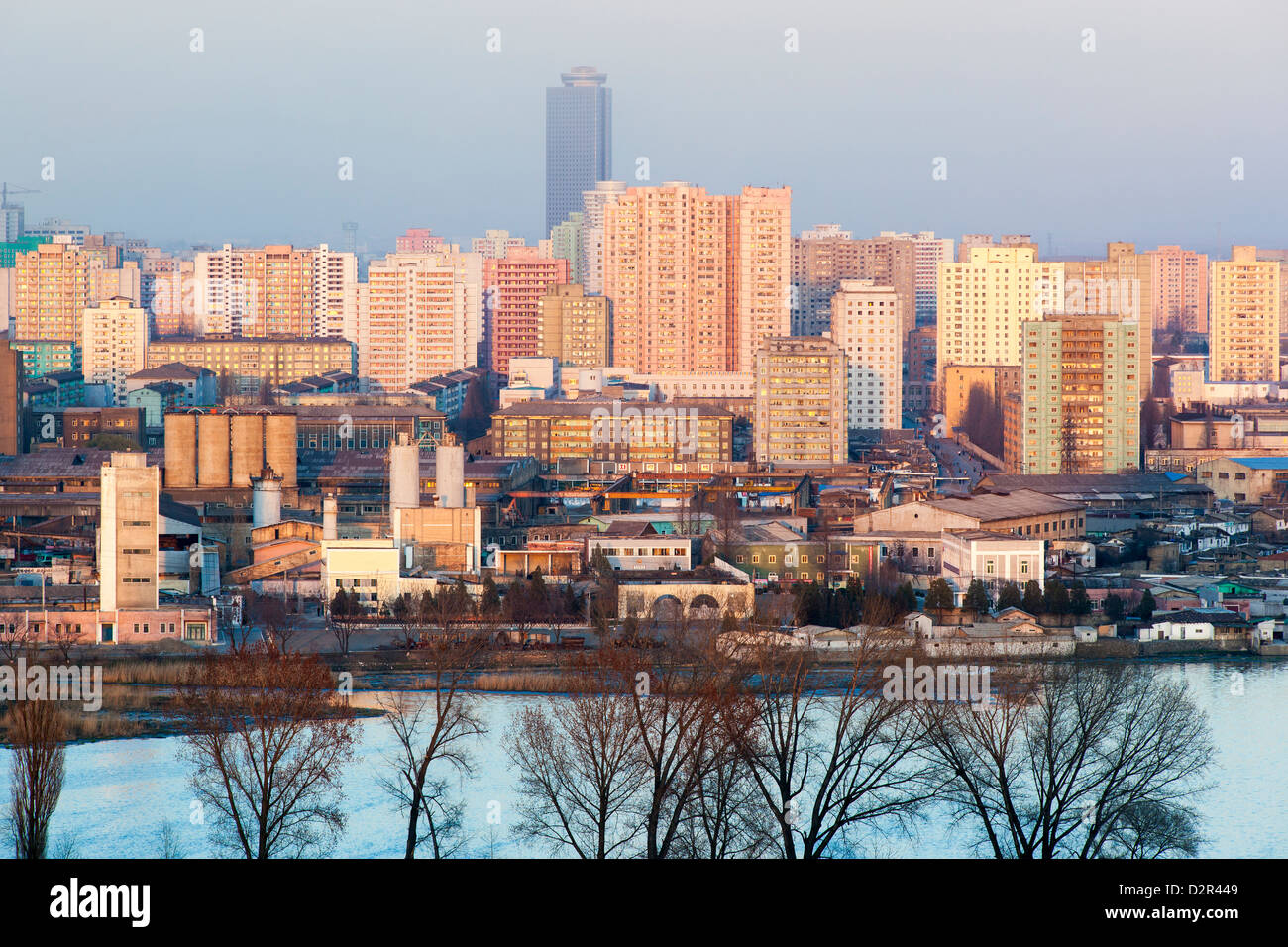 Elevated view over the city skyline, Pyongyang, Democratic People's ...