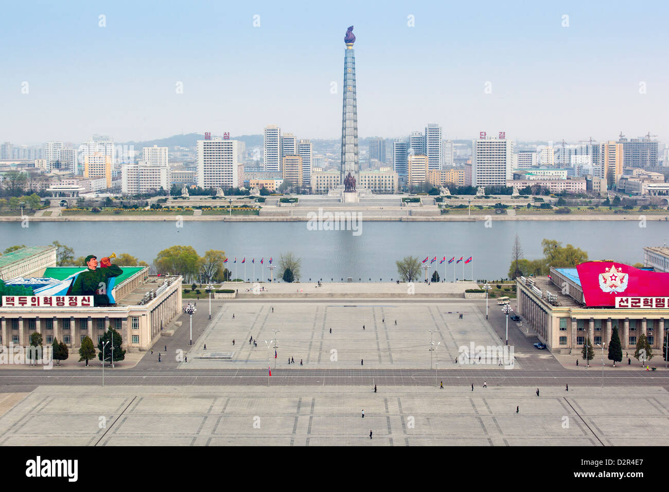 Elevated view over Kim Il Sung Square, Pyongyang, Democratic People's ...