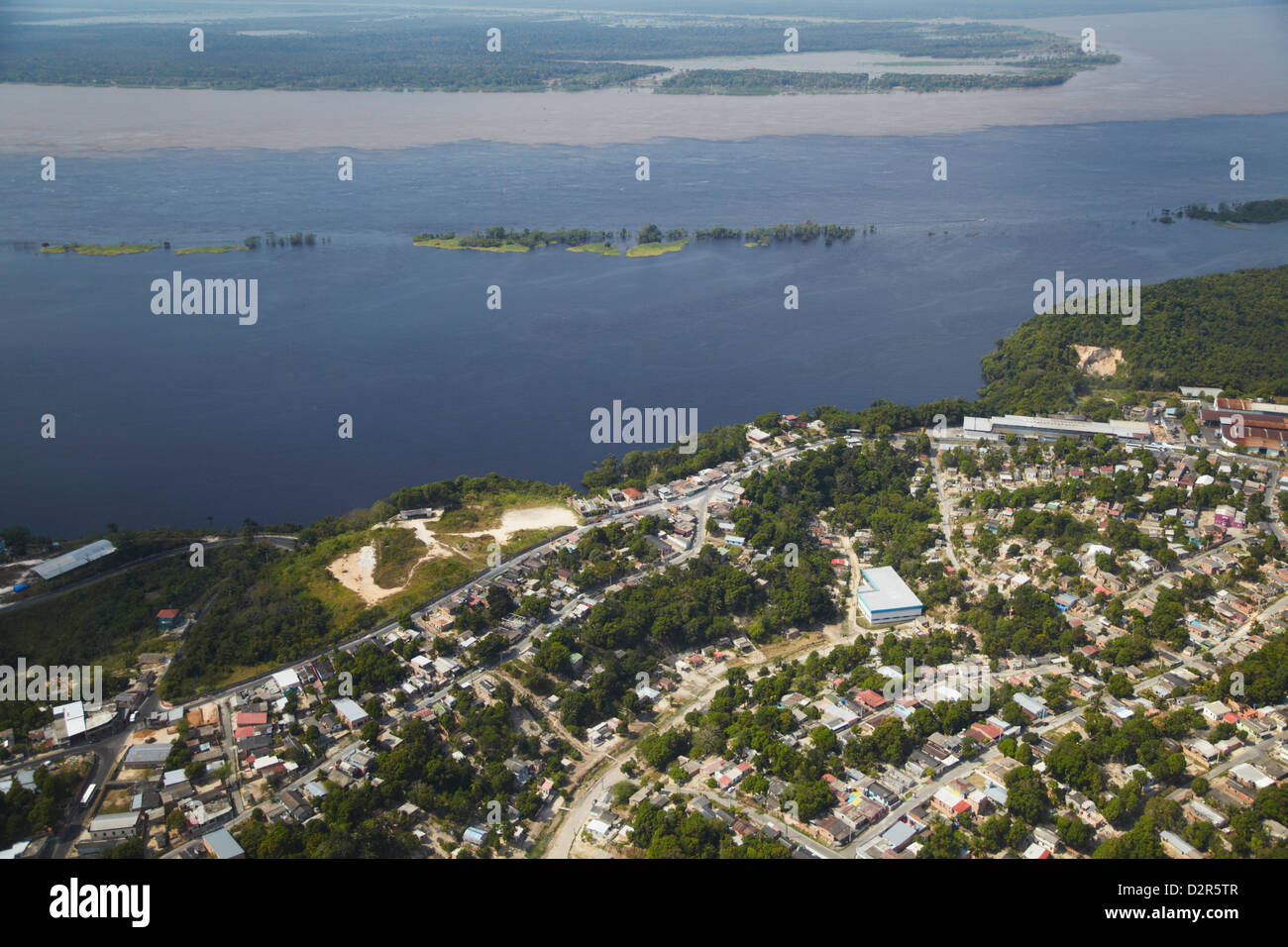 Aerial view of development along the Rio Negro, Manaus, Amazonas ...