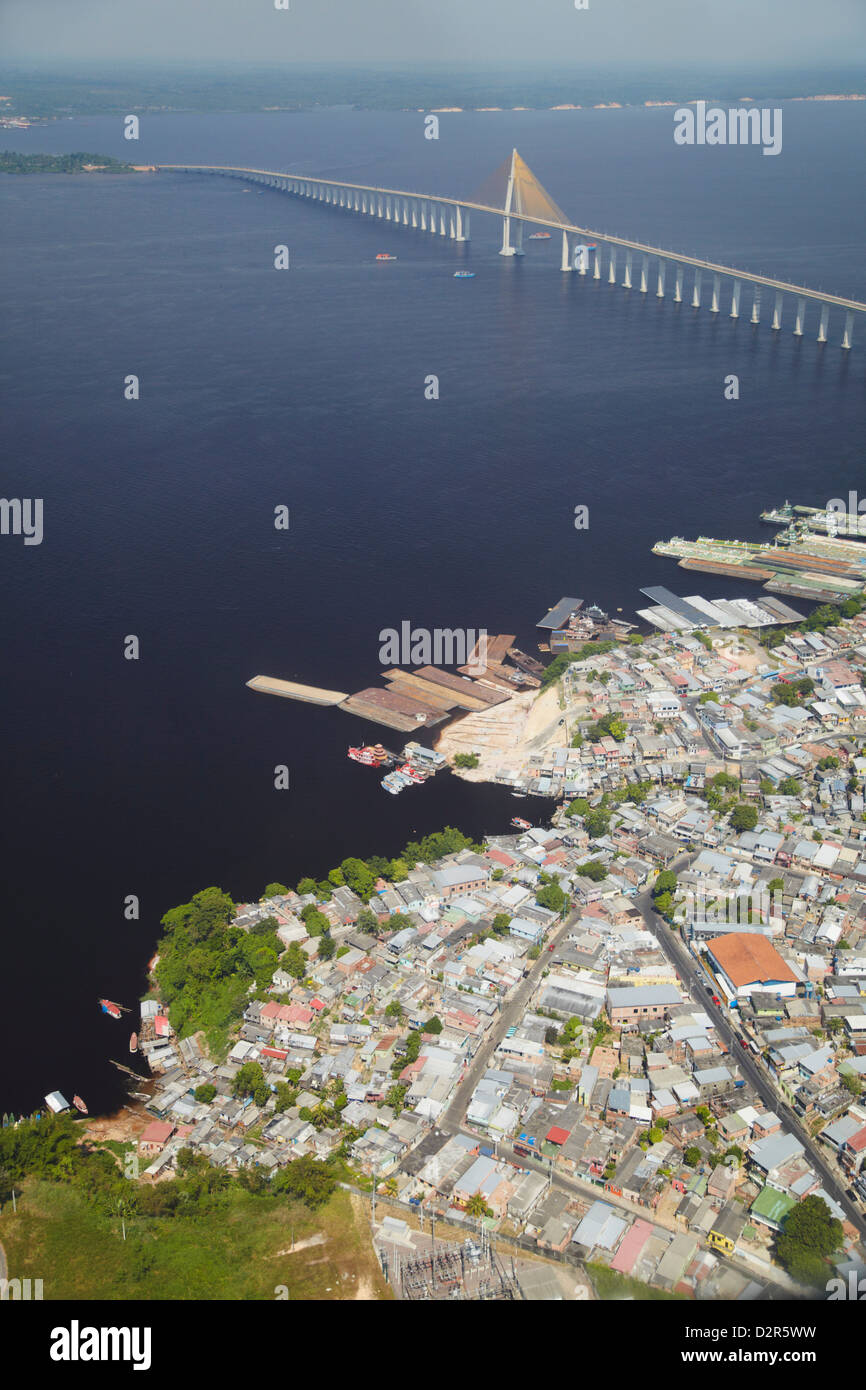 Aerial view of Ponte Rio Negro (Manaus Iranduba Bridge) crossing the ...
