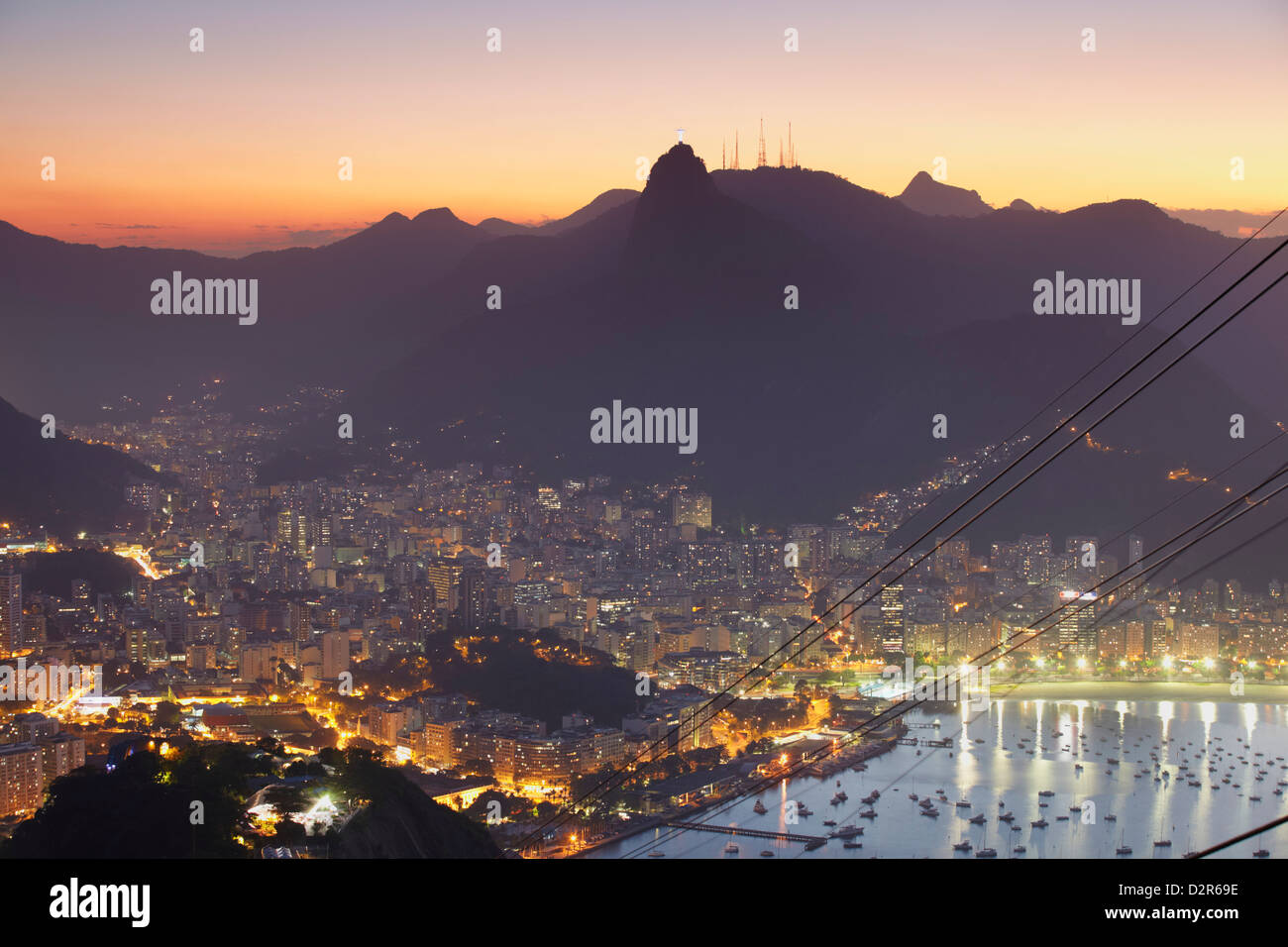 View of Christ the Redeemer statue and Botafogo Bay at sunset from ...