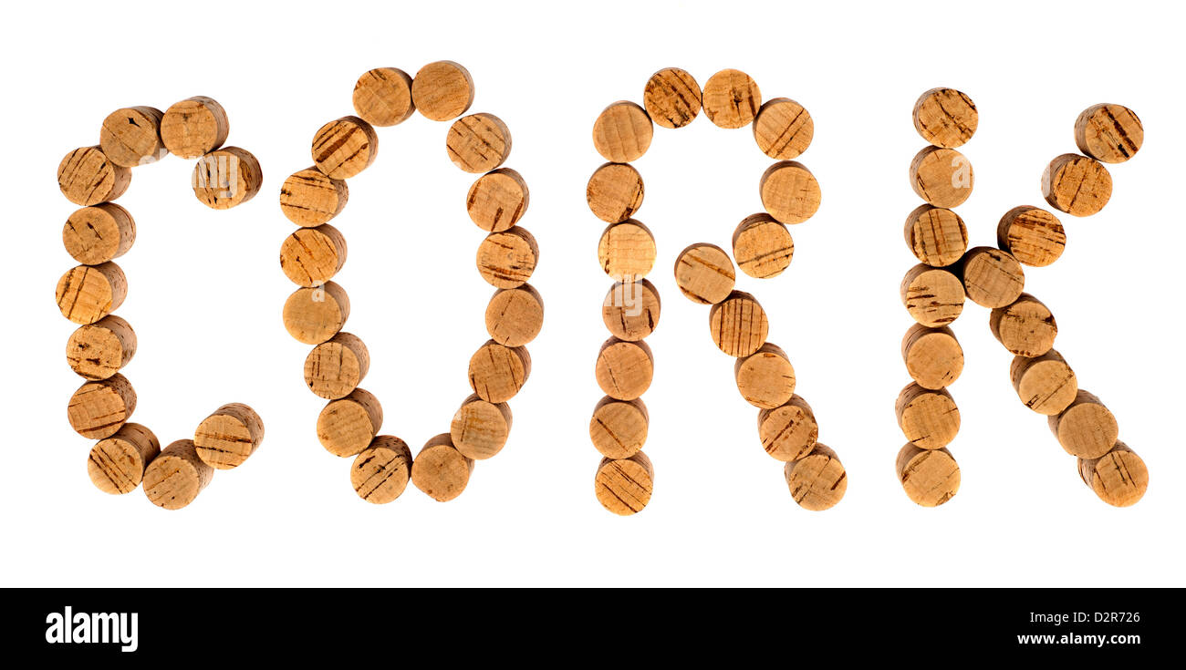 The word cork written with wine bottles corks isolated on white ...