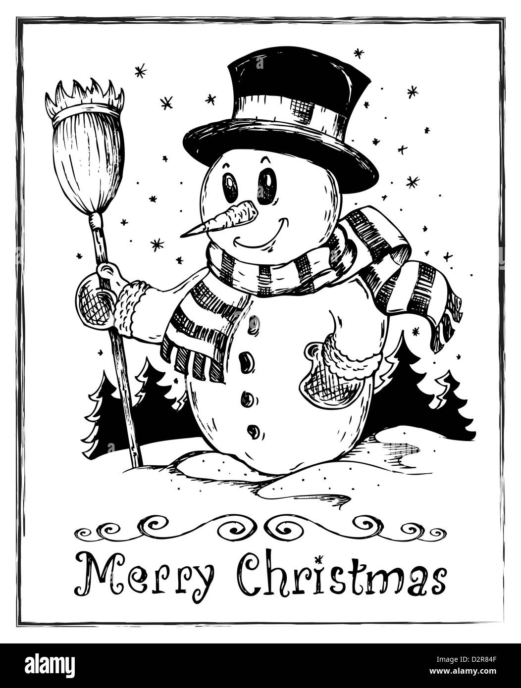 Winter snowman theme drawing 2 - picture illustration Stock Photo - Alamy