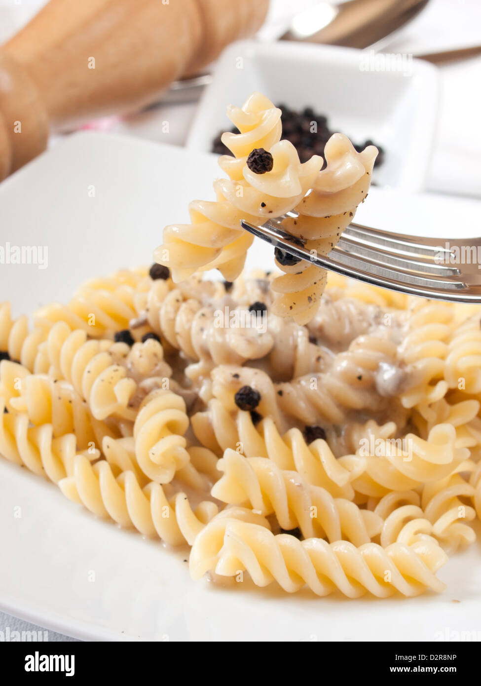 fusilli with mushroom cream Stock Photo - Alamy