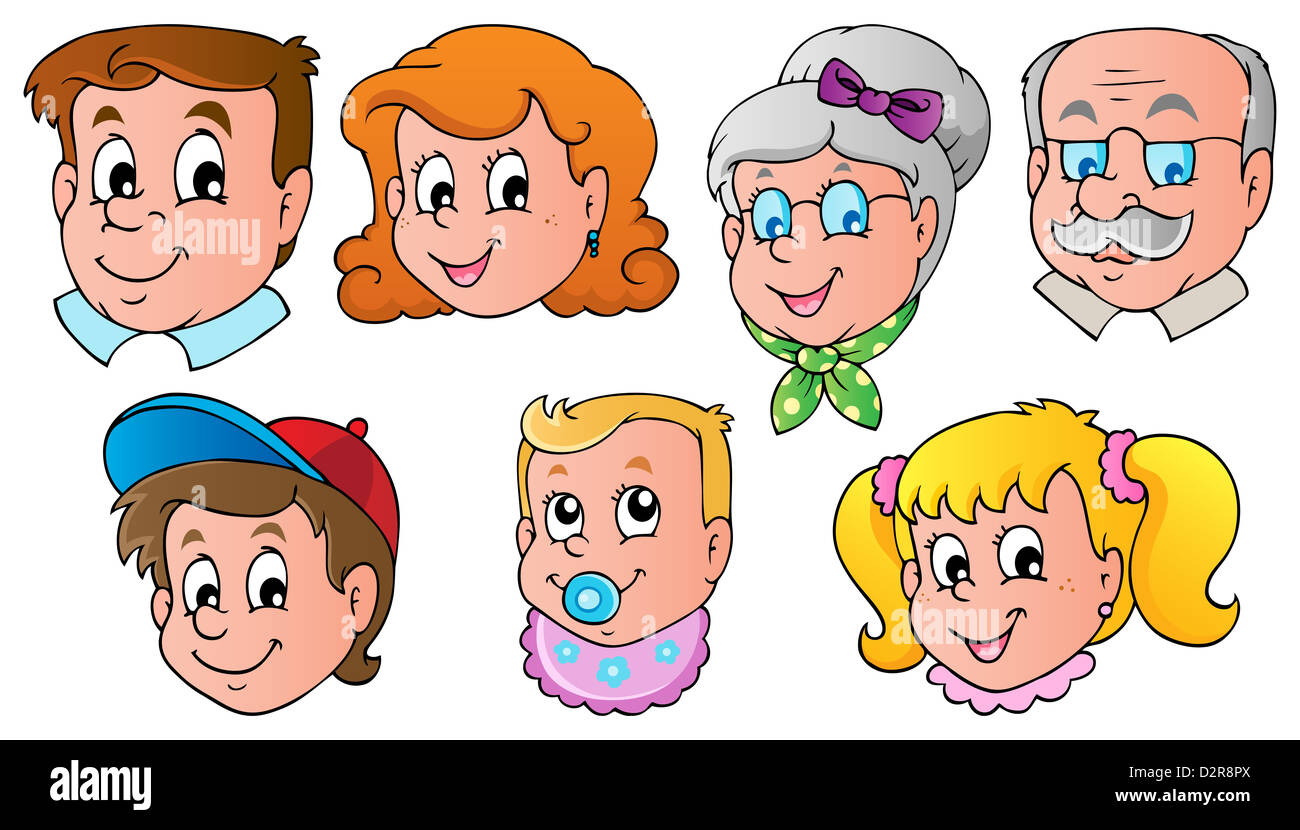 Family faces theme image 1 - picture illustration Stock Photo - Alamy