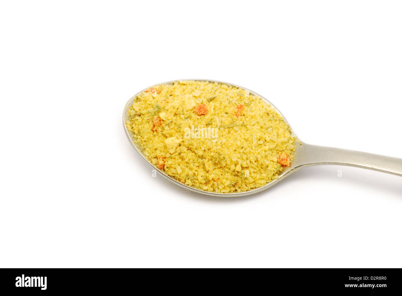 Spices on a silver spoon on white background Stock Photo - Alamy