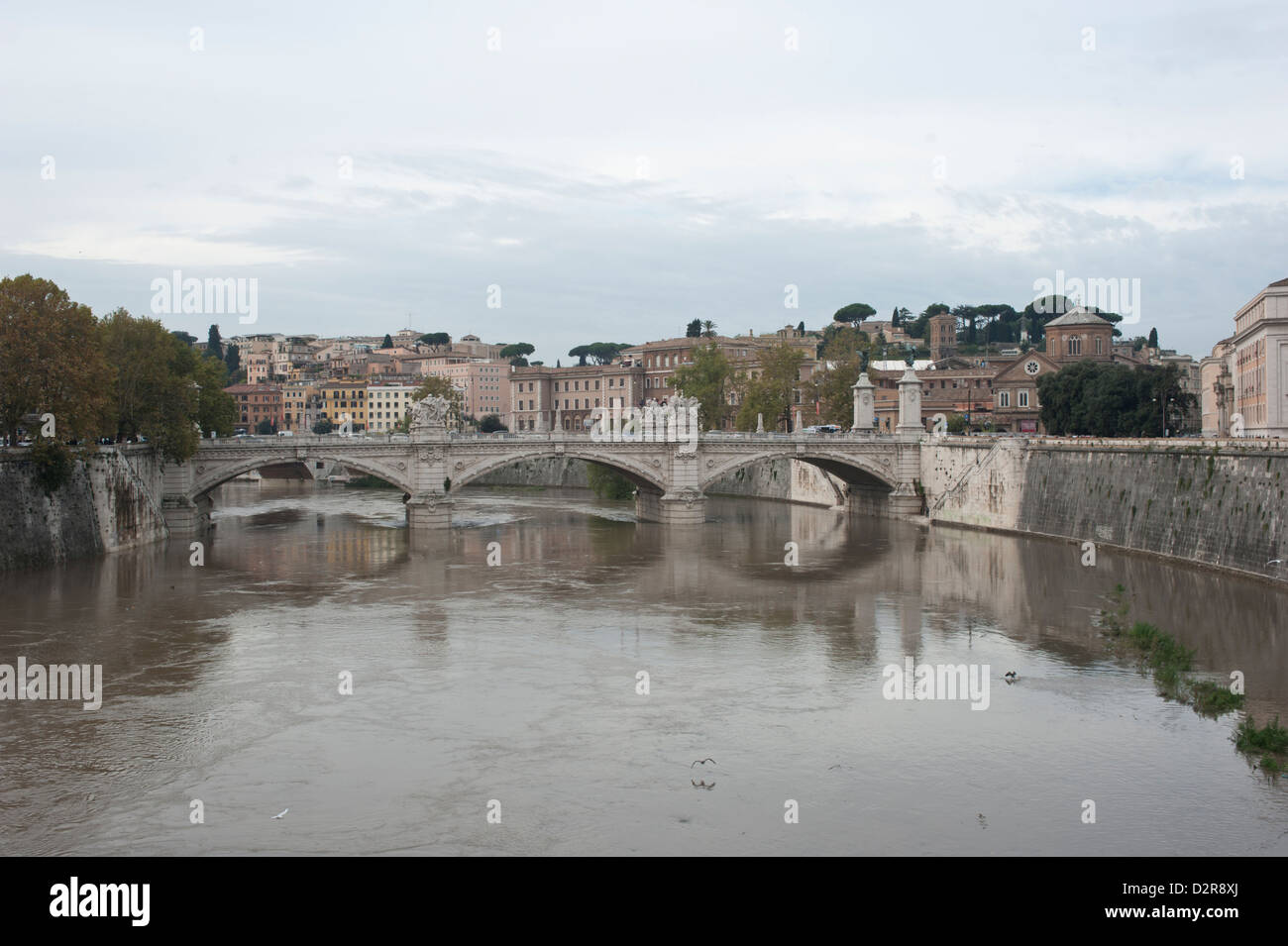 View of the River Tiber in flood, central Rome, Italy. November 2012 ...