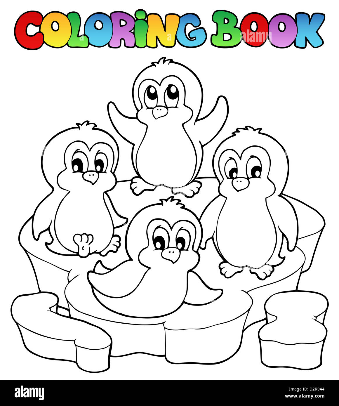 Coloring book cute penguins 2 - picture illustration Stock Photo - Alamy