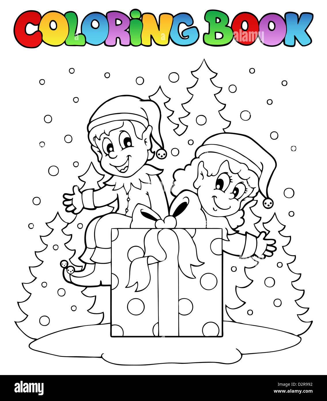Coloring book Christmas elf theme 2 - picture illustration Stock Photo ...