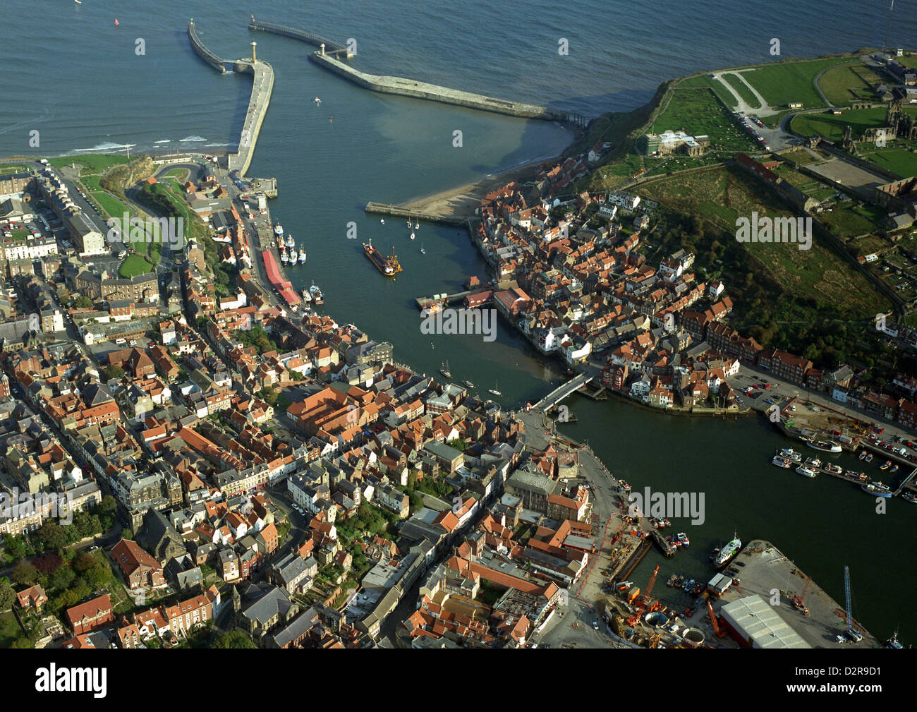 aerial view of Whitby on the Yorkshire coast Stock Photo - Alamy