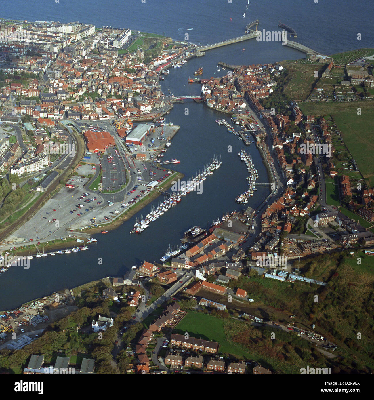 aerial view of Whitby on the Yorkshire coast Stock Photo - Alamy