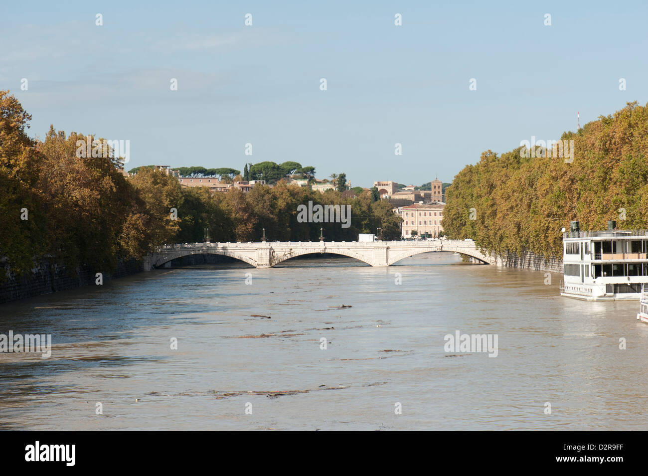 View of the River Tiber in flood, central Rome, Italy. November 2012 ...