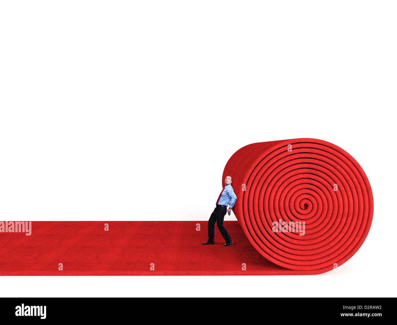 man roll huge red carpet isolated on white Stock Photo - Alamy