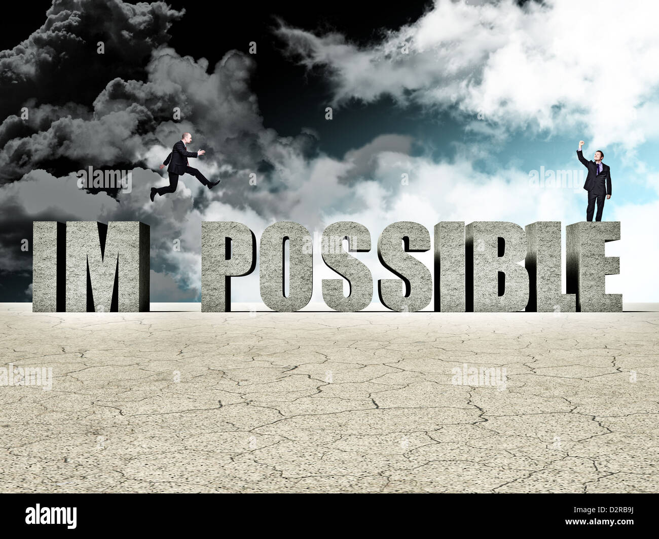 business people on impossible concrete word Stock Photo - Alamy