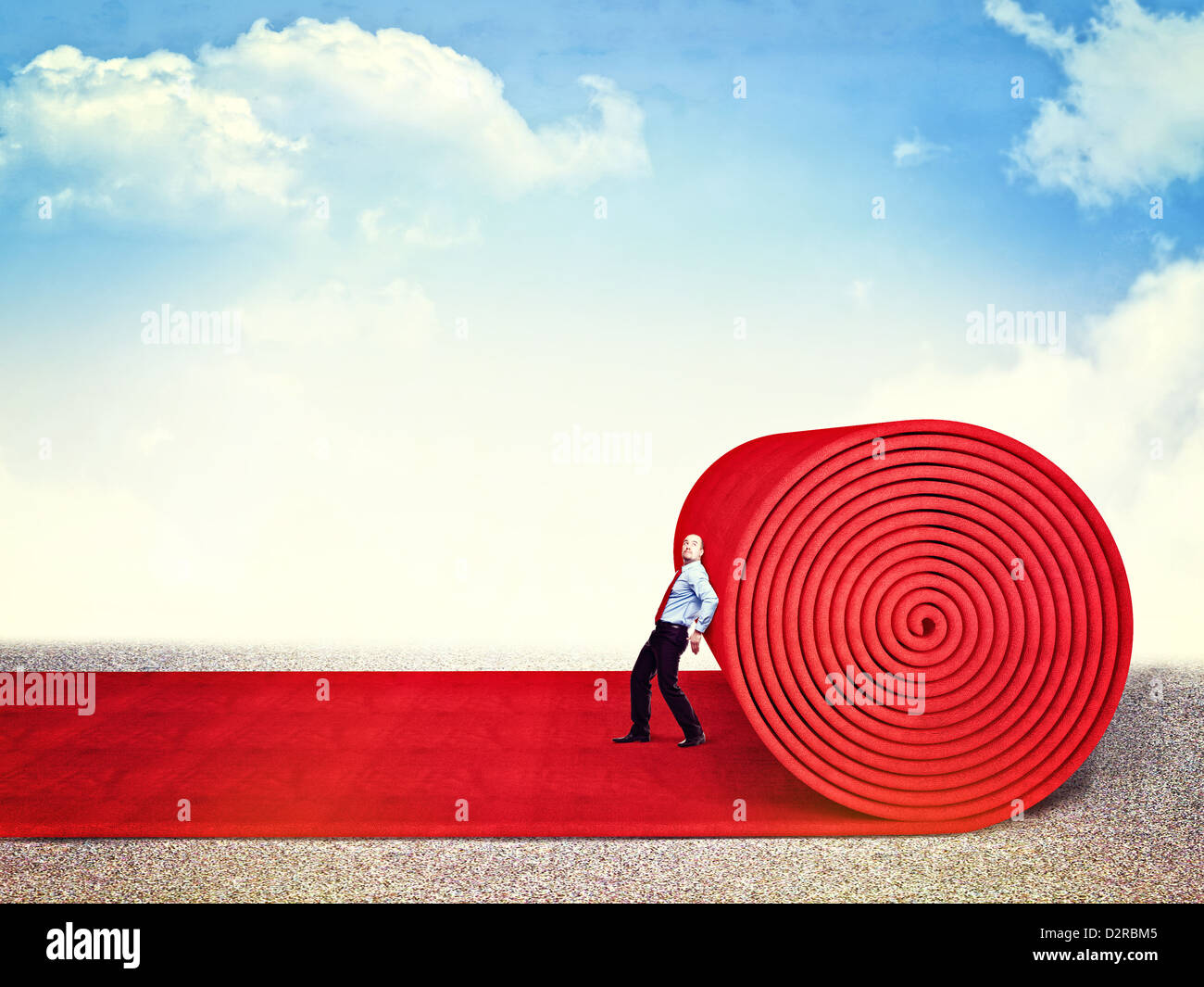 man roll huge red carpet Stock Photo - Alamy