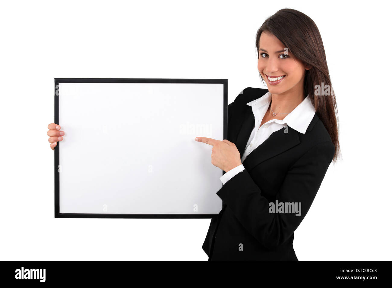 Finger pointing gesture woman smile Cut Out Stock Images & Pictures - Alamy