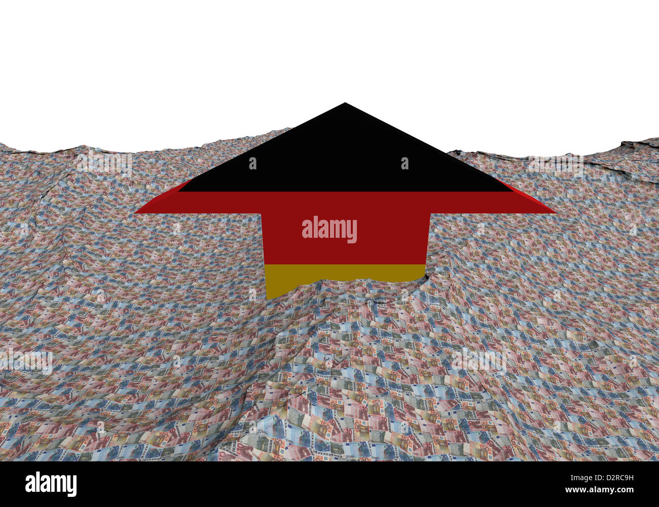 German arrow in abstract ocean of Euros illustration Stock Photo - Alamy