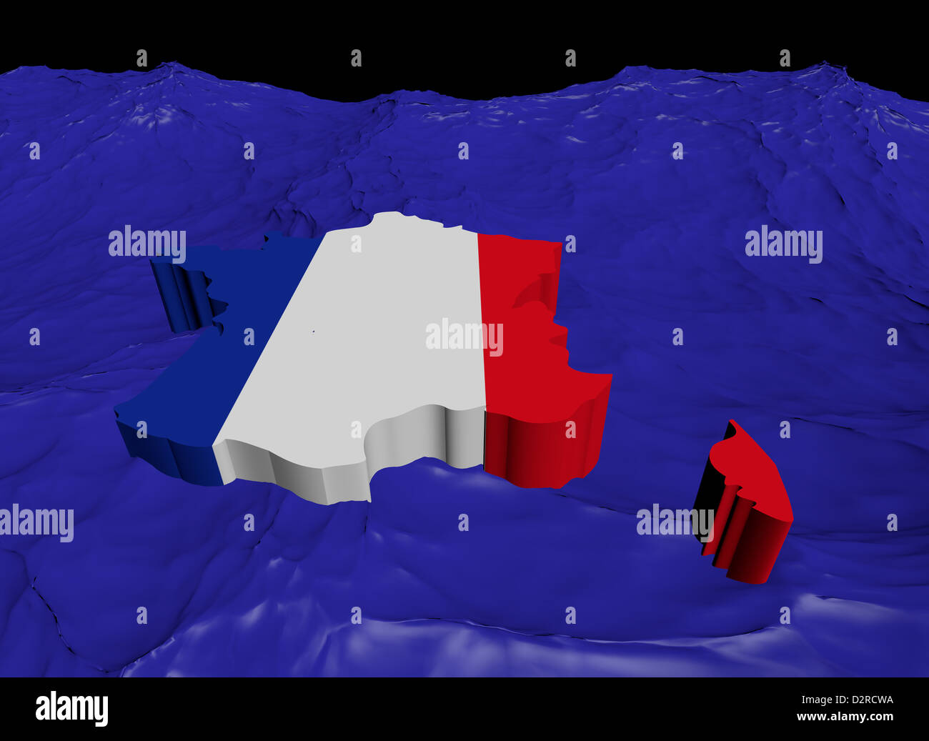 France map flag in abstract ocean illustration Stock Photo - Alamy