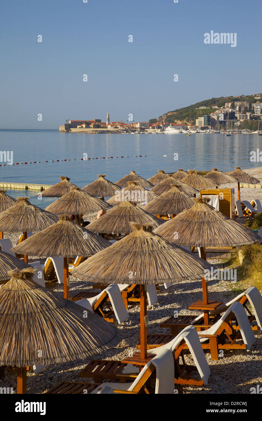 View of Budva Old Town and Beach, Budva Bay, Montenegro, Europe Stock ...
