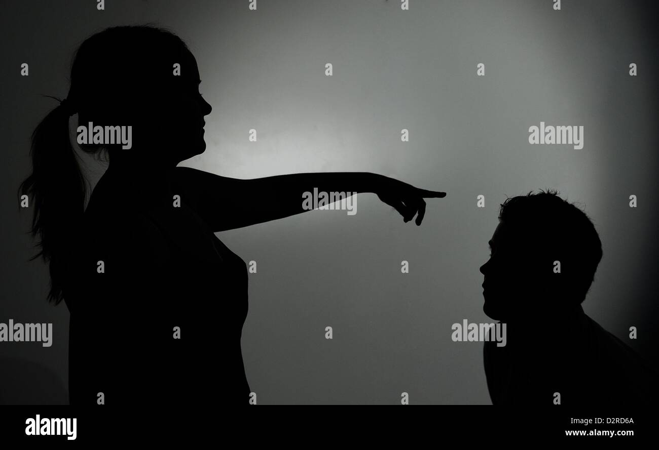 The illustration shows the silhouette of a woman instructing her man in ...