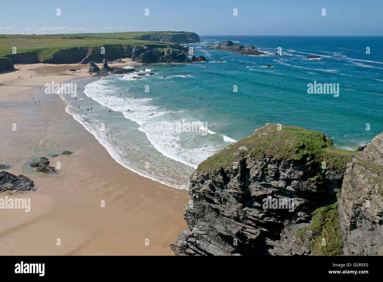 The view south across Porthcothan Bay, a popular beach in north ...