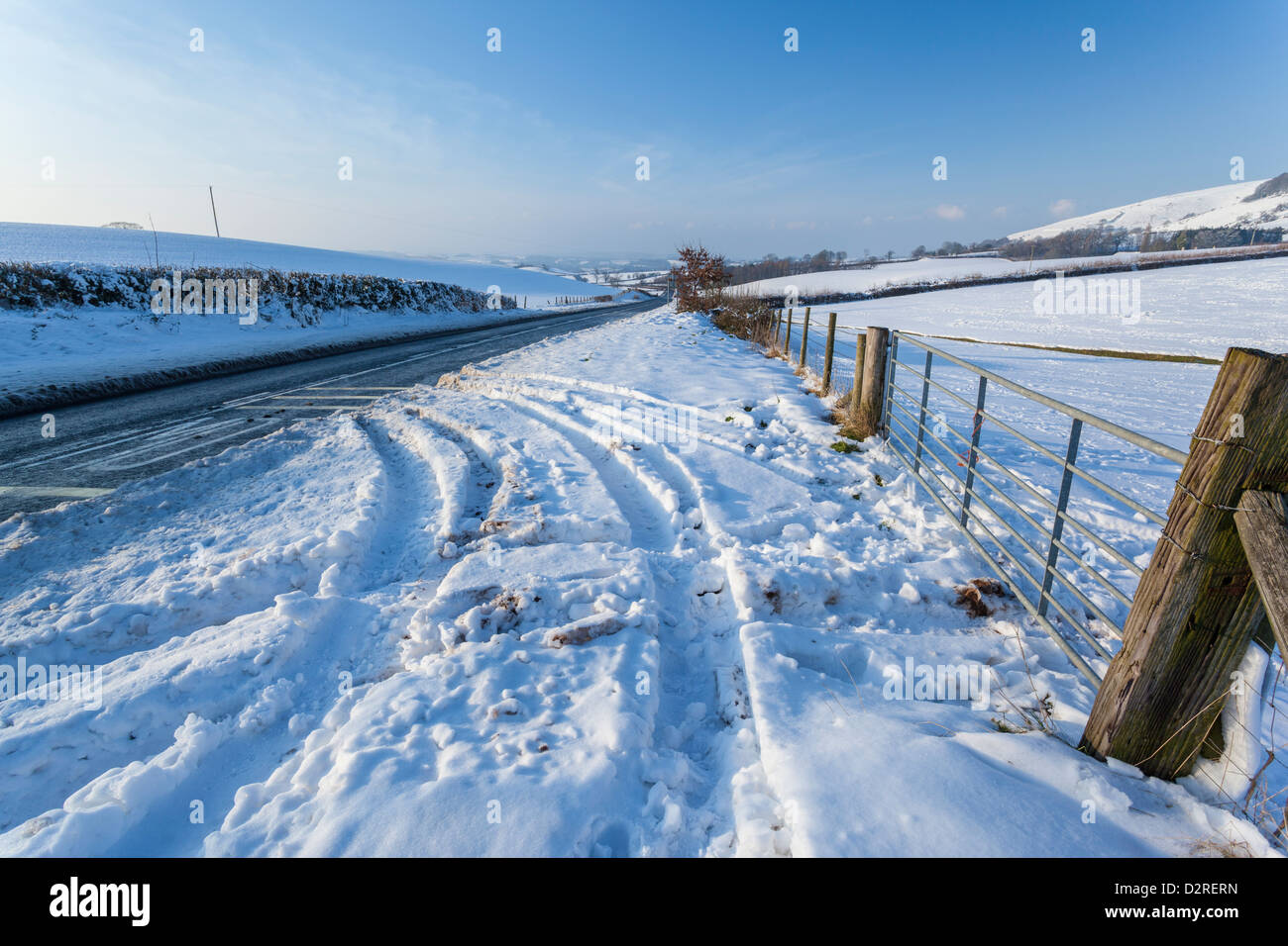 Snowy A358 road at Crowcombe in the Quantocks, Somerset Stock Photo - Alamy