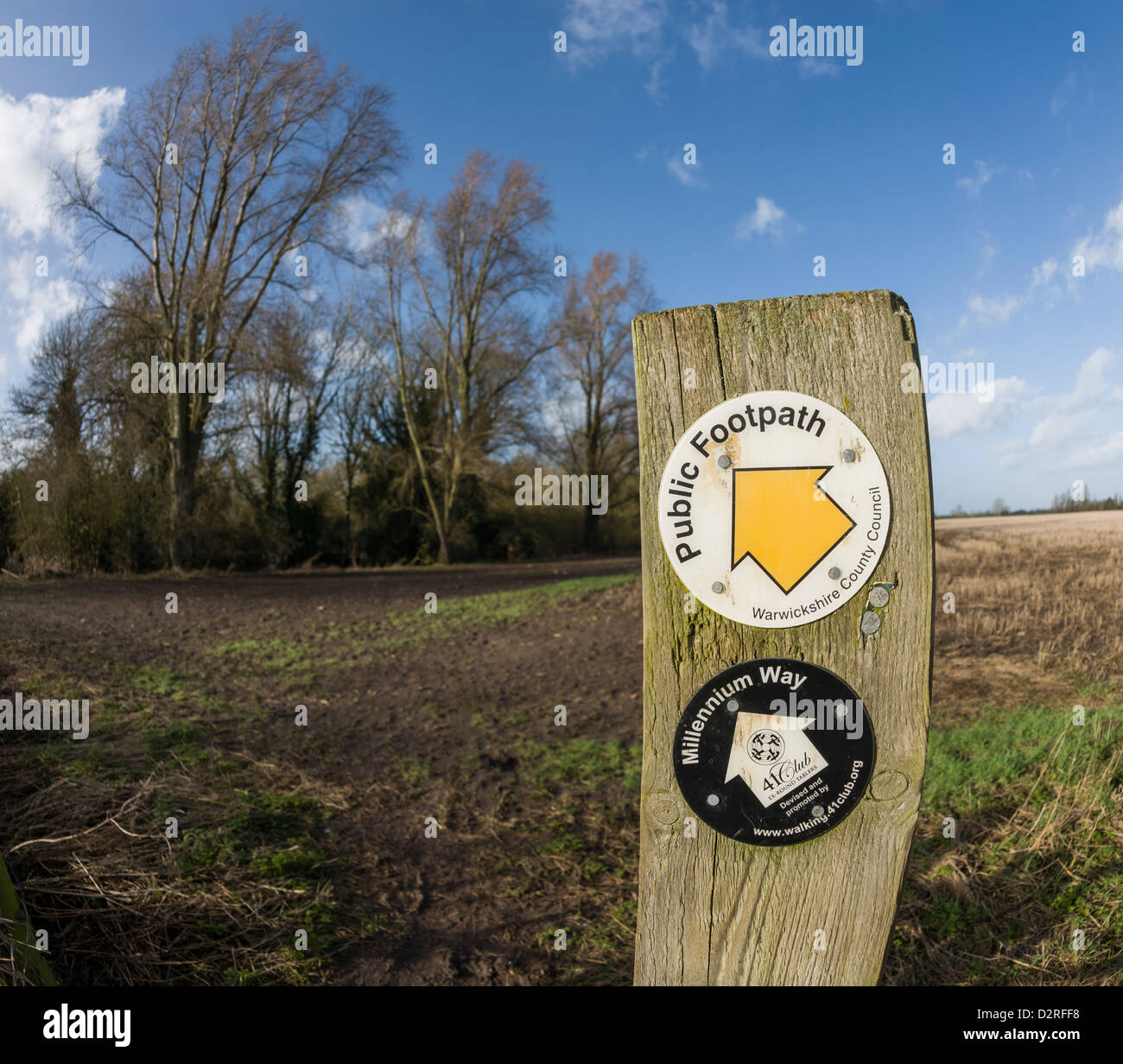 Walking sign post for the Millennium Way, Warwickshire, England, UK ...