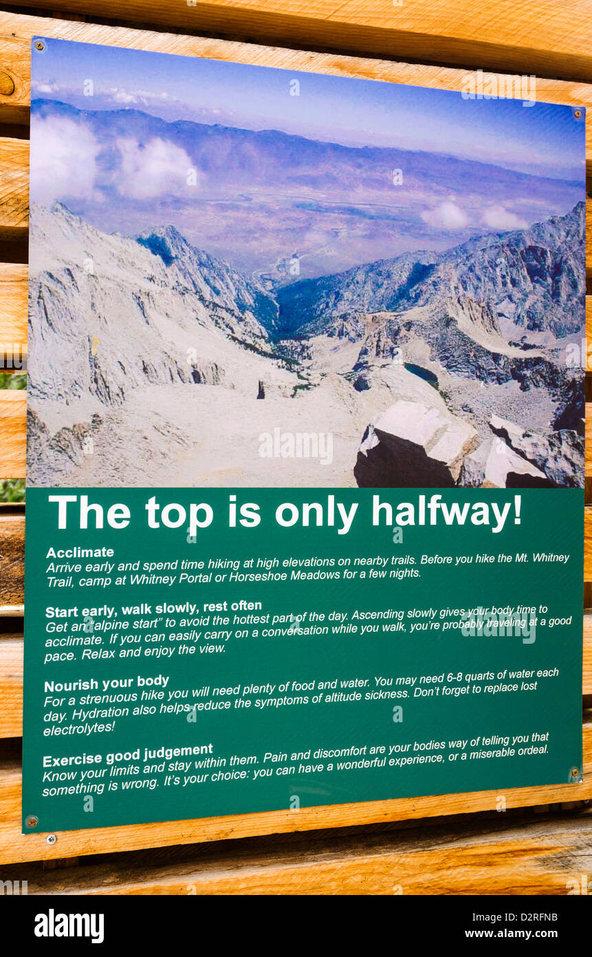 Interpretive sign at the start of the Mount Whitney Trail, John Muir ...