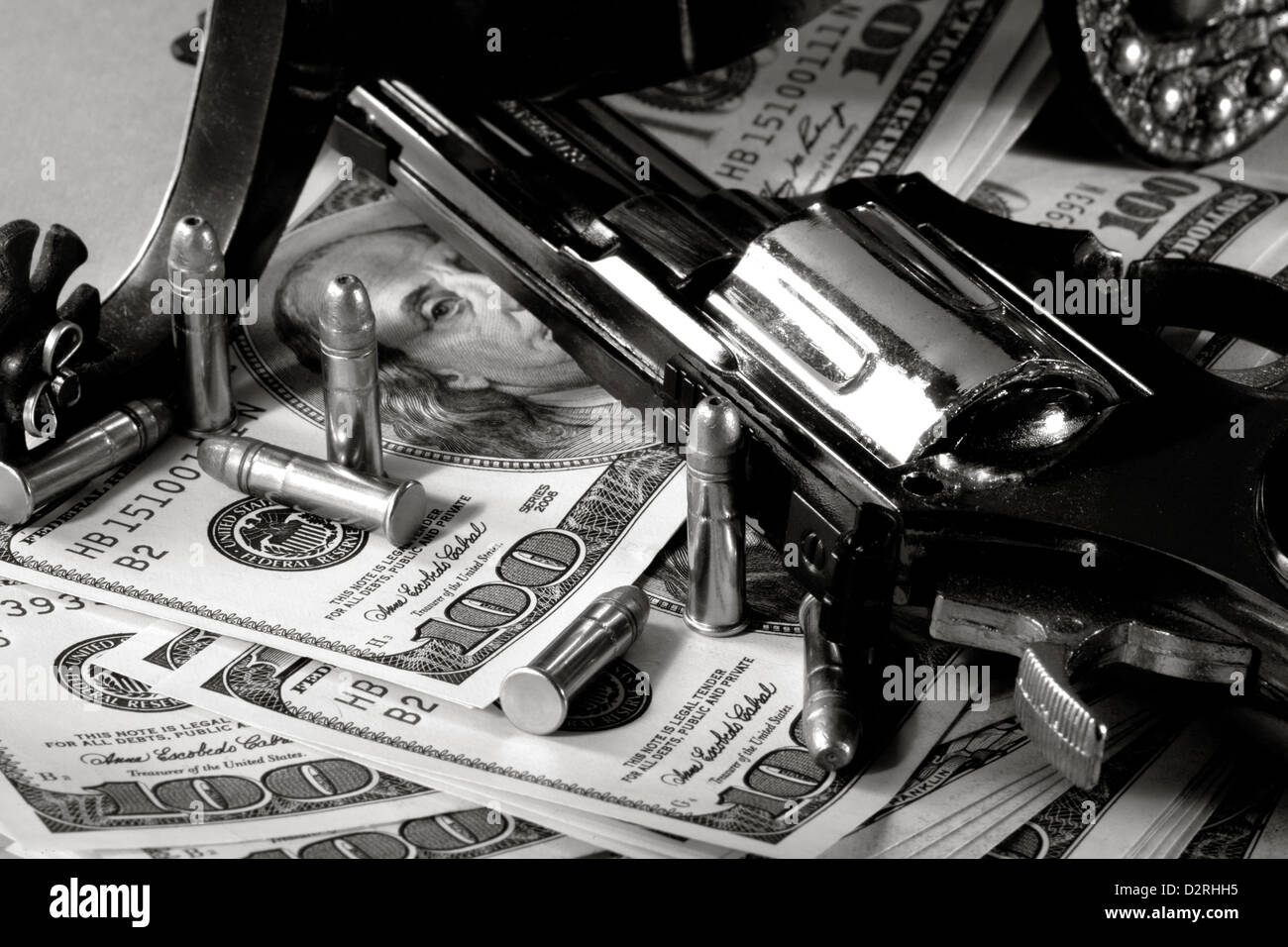 Western still life over money background. shot with view camera Stock ...