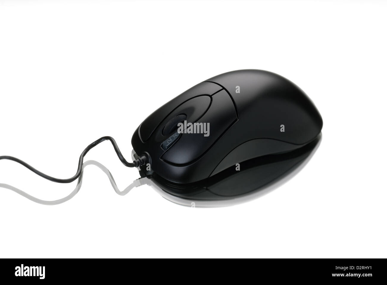 gray computer mouse with cable and reflection, on white background ...