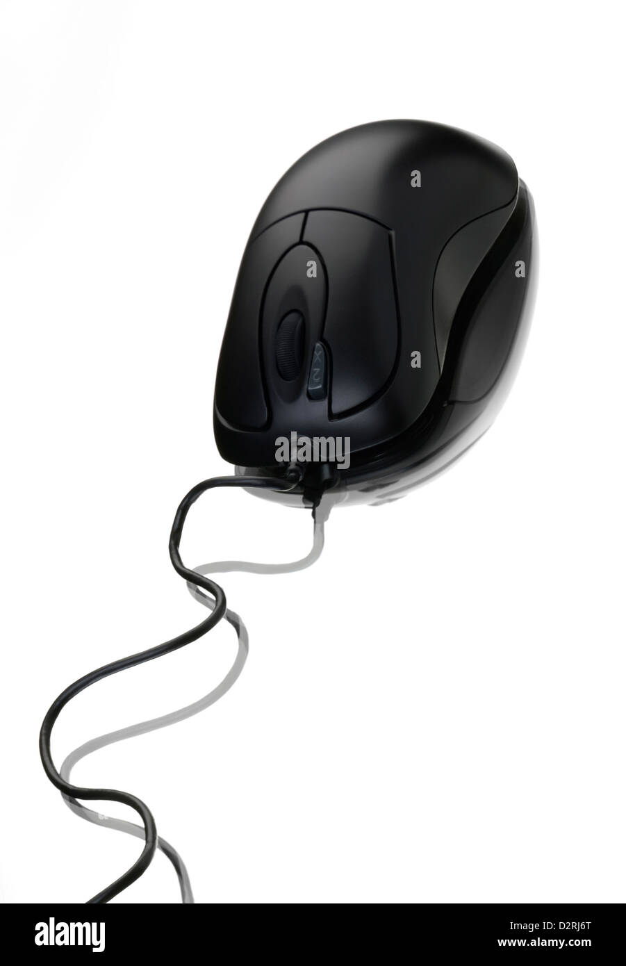 gray computer mouse with cable and reflection, on white background ...