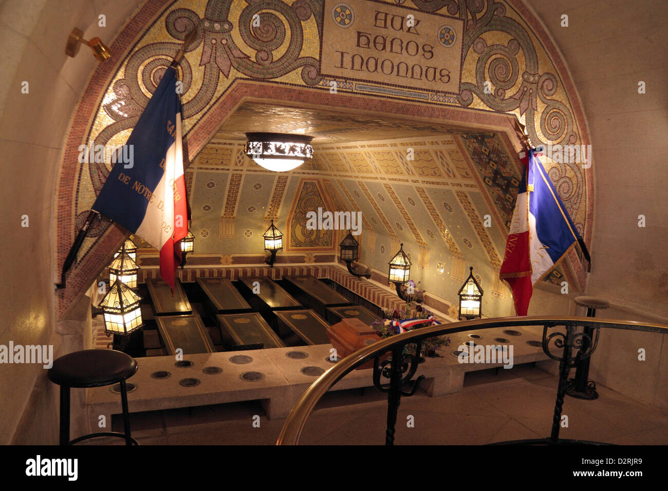Coffins of Unknown soldiers in the Lantern Tower Crypt, The Notre Dame ...