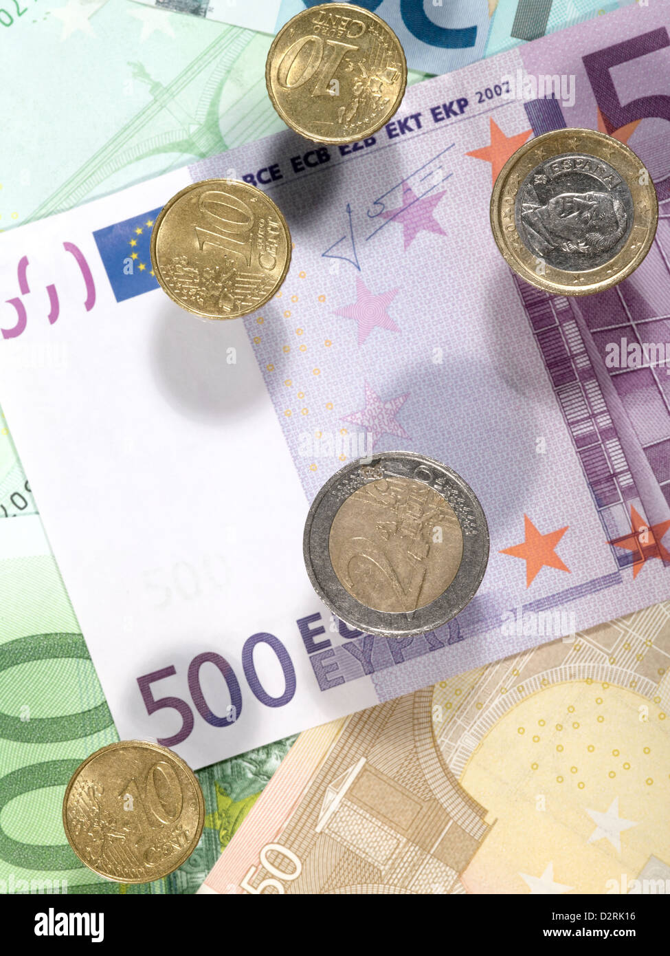 Money background from euro banknotes and coins Stock Photo - Alamy