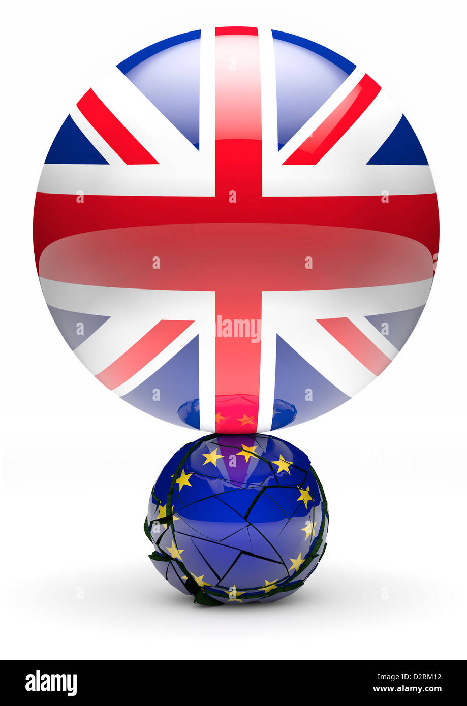 Large Union Flag sphere crushing smaller European Flag sphere - Concept ...