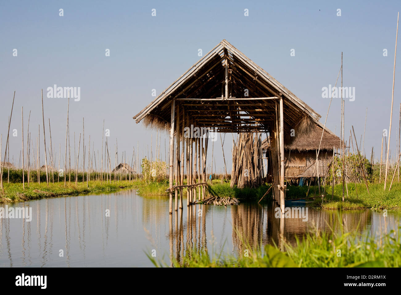 Stilted fisherman's house and boathouse on Inle Lake Myanmar (Burma ...