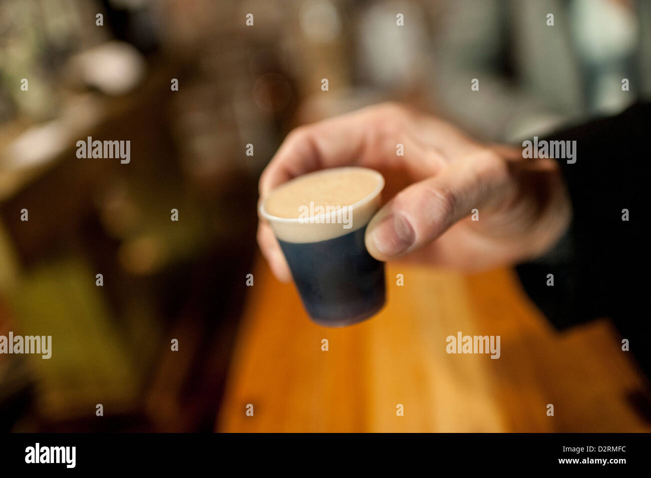 A sample of beer given to a customer during a tasting in the tasting ...