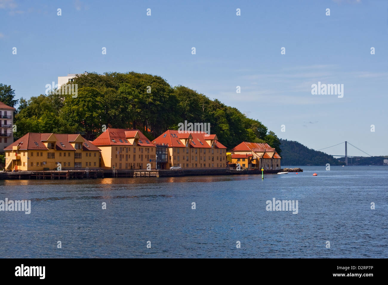 Traditional wooden buildings on the harbour waterfront at Bergen ...