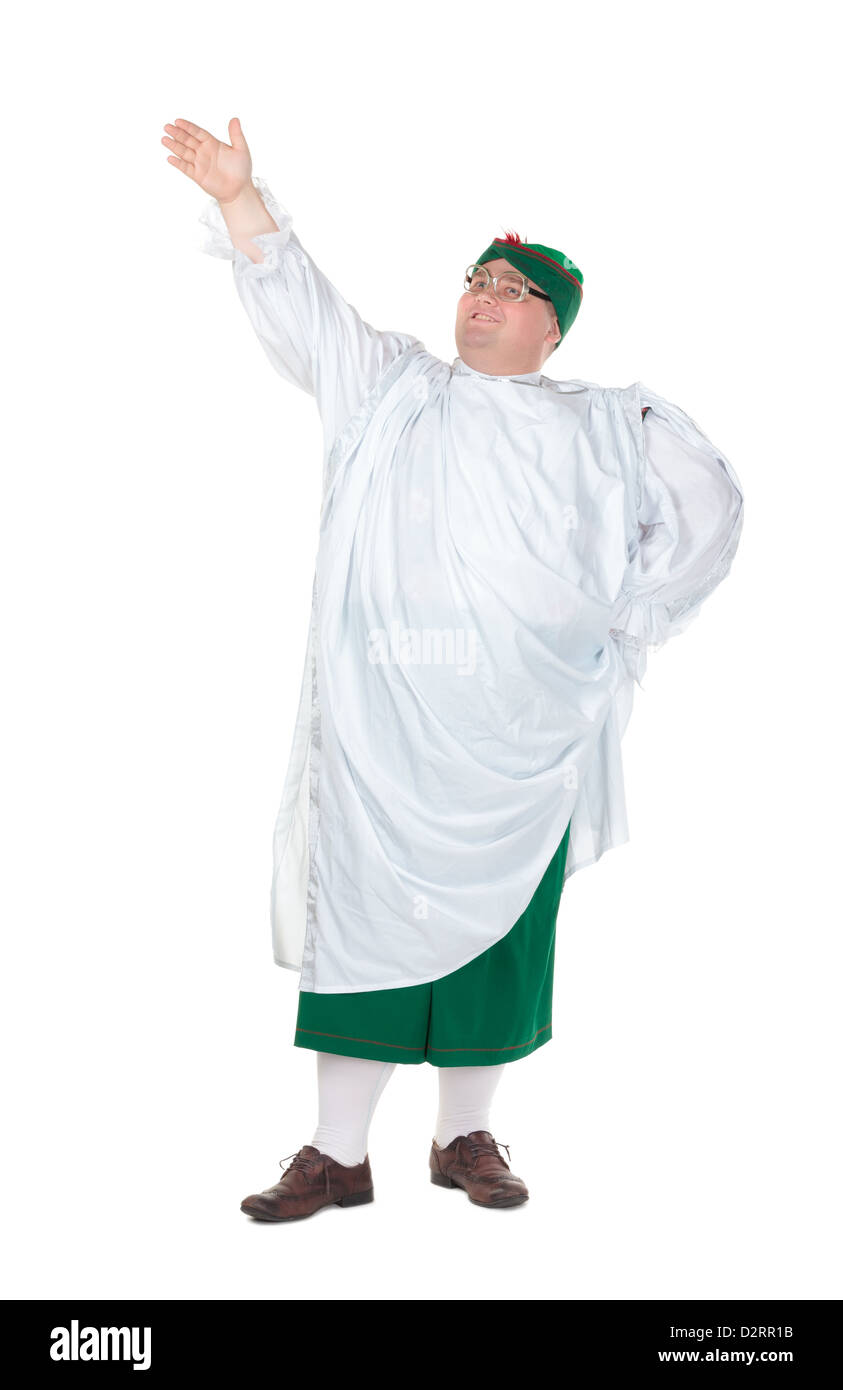 Funny fat man wearing traditional German Bavarian clothes, isolated on ...