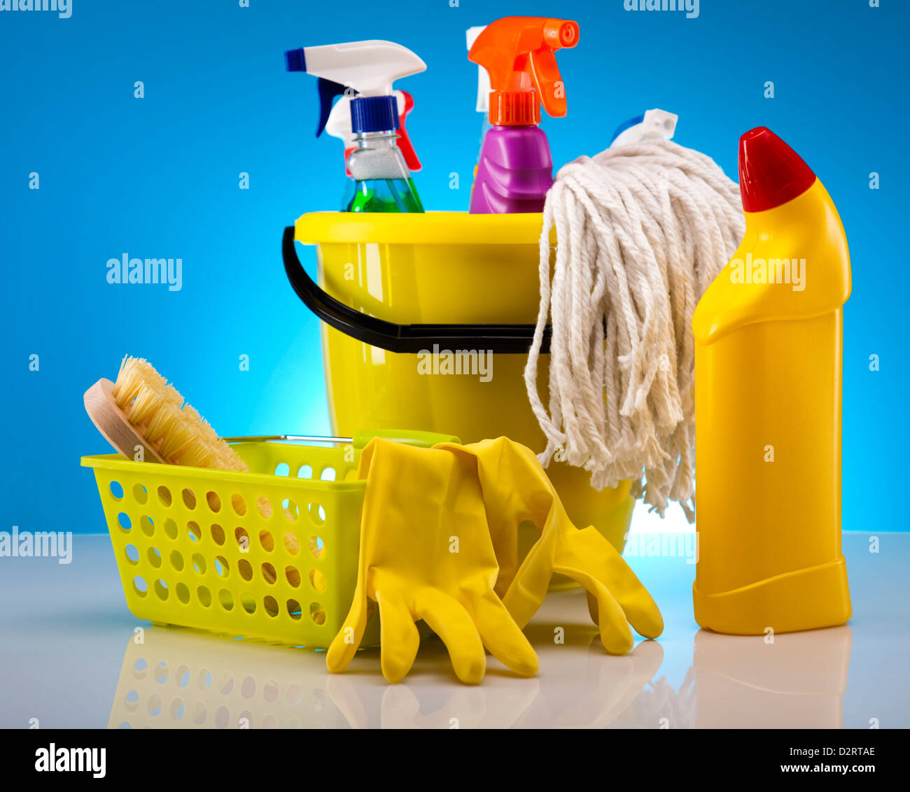 Group of assorted cleaning Stock Photo - Alamy