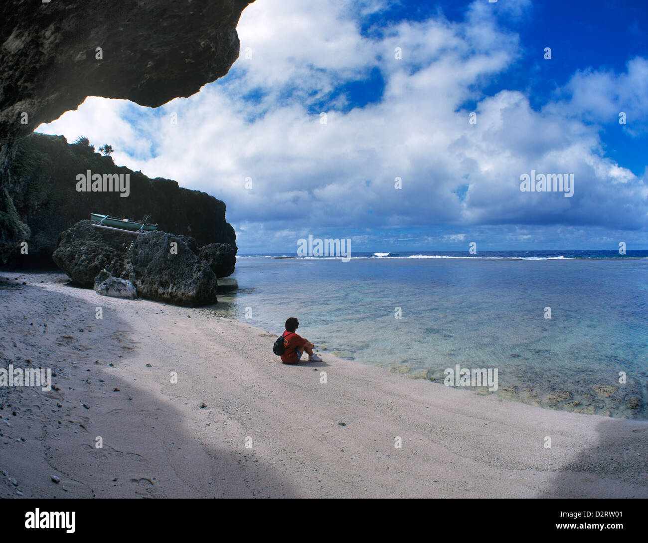 Cook Islands, Mangaia Island, view of the rocky Mangaia coast line ...