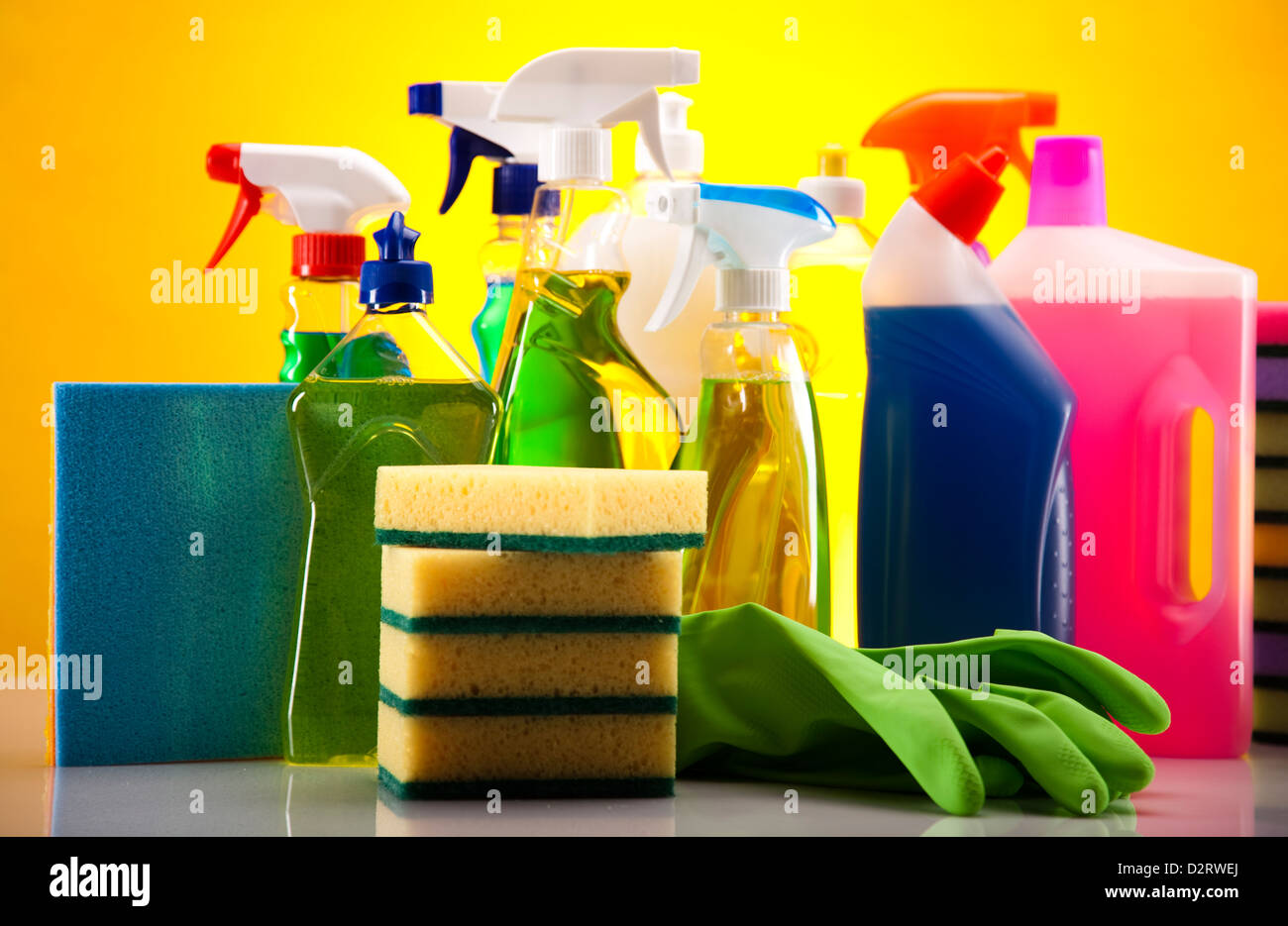 Group of assorted cleaning Stock Photo - Alamy