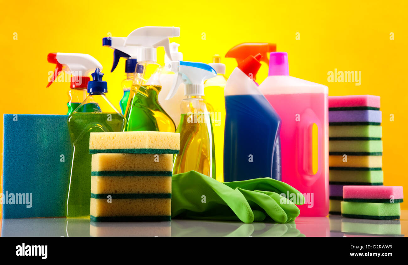 Group of assorted cleaning Stock Photo - Alamy