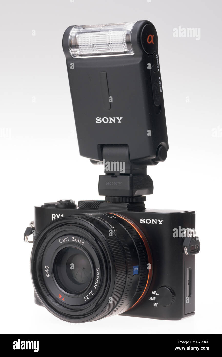 Sony Cyber-shot RX1 full frame digital camera. Attached accessory flash ...