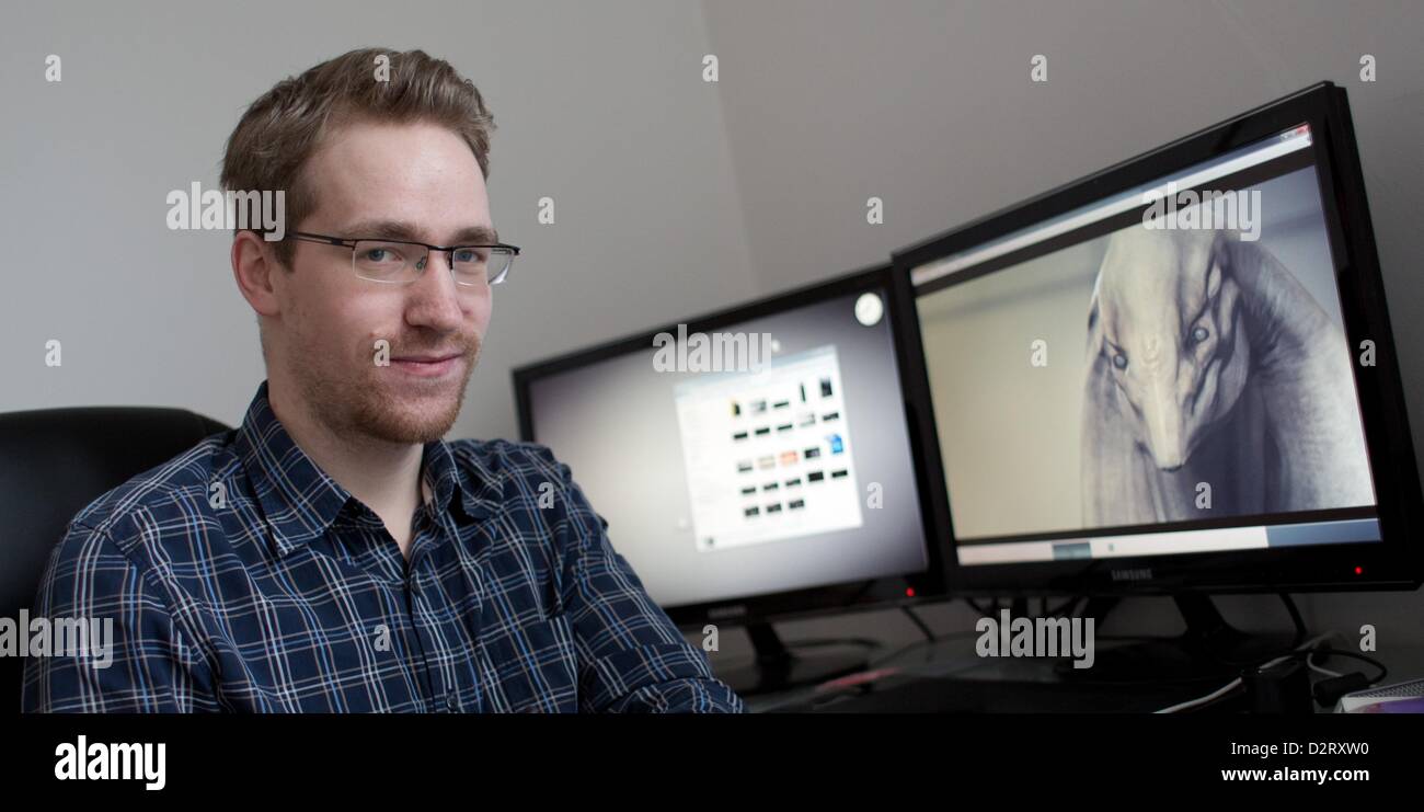 Film student Kaleb Lechowski sits at his computer and works on his film "R#ha" in Berlin ...