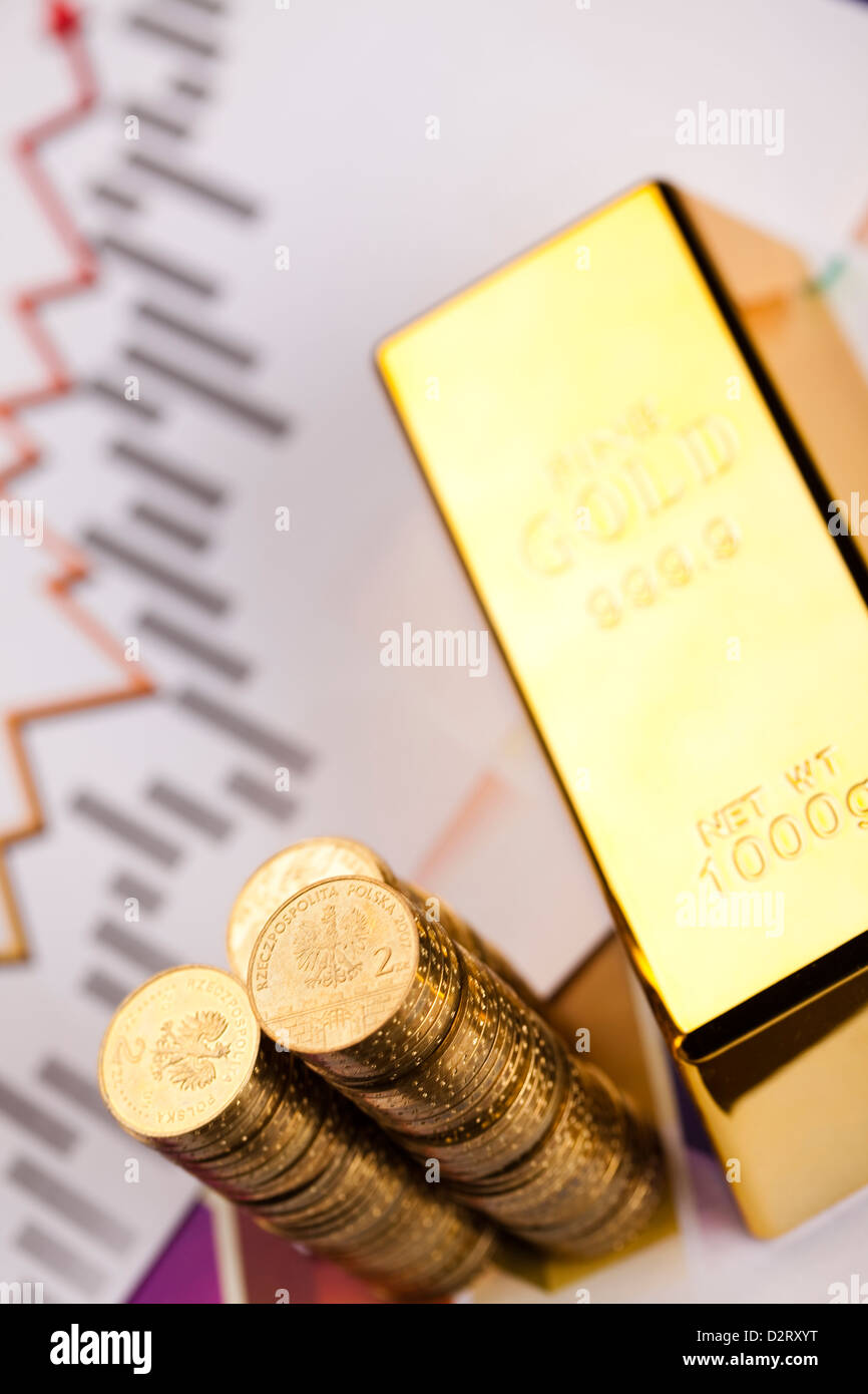 Financial indicators,Chart,Gold bar,money Stock Photo - Alamy