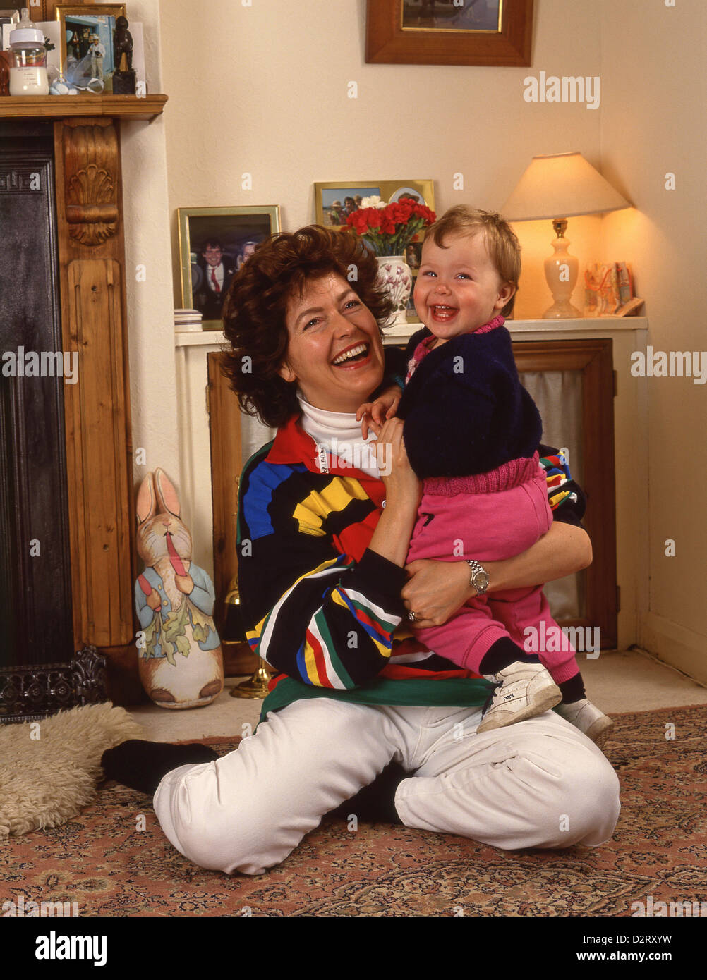 Mother and toddler daughter smiling, Winkfield, Berkshire, England ...