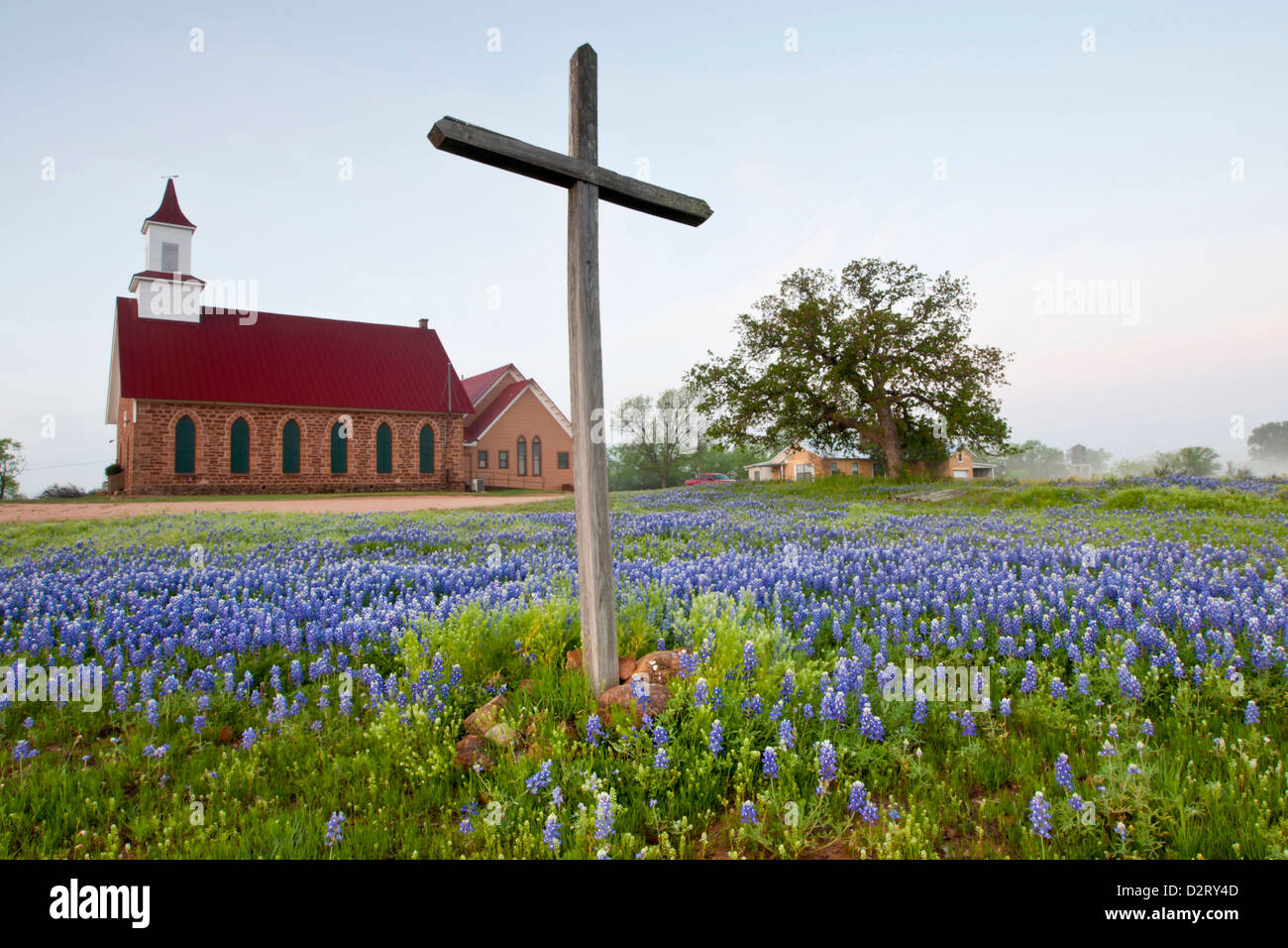 Art Methodist Church and bluebonnets near Mason, Texas Stock Photo - Alamy